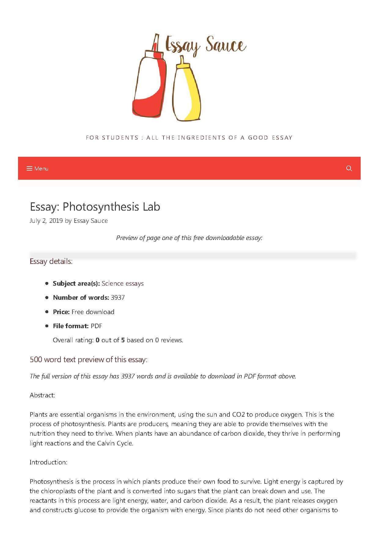 Photosynthesis Lab Science Essays EssaySauce Free Essay Photosynthesis Lab Science Essays EssaySauce Free Essay